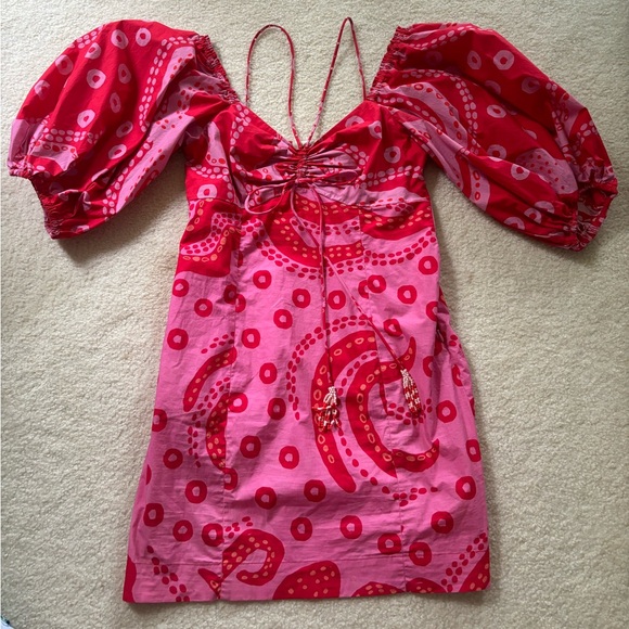 FARM Rio | Dresses | Farm Rio Pinkred Octopus Puff Sleeve Mini Dress ...